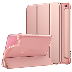 MoKo Case Fits Amazon All-New Kindle Fire 7 Tablet (2022 Release-12th Generation) Latest Model 7", Soft TPU Translucent Frosted Back Cover Multi-Angle Smart Shell, Auto Wake/Sleep, Rose Gold