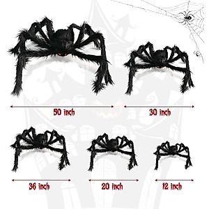 Large Spiders Halloween Giant Spider Decorations with Big Spiders Halloween Fake Scary Spider Web for Indoor Outdoor Yard Lawn Wall Home Porch House with 6Pcs (49"/30"/30"/20"/12"/12" Large Sizes)