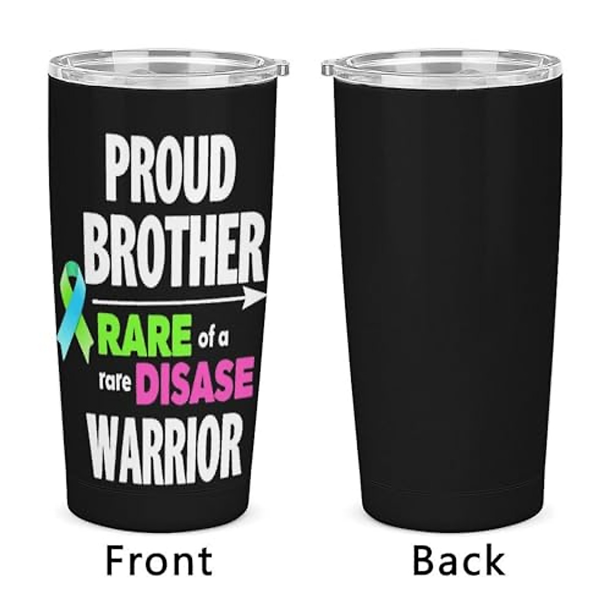 Proud Brother of A Rare Disease Warrior Awareness 20 OZ Stainless Steel Tumbler Travel Car Coffee Mug with Straw Lid Cleaning Brush Coffee Tumbler Mug for Women Men
