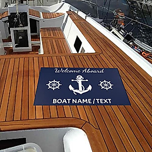 Custom Welcome Aboard Anchor Sailing Rug Gift, Personalized Boat Mat, Nautical Gift, Custom Coastal Decor, Maritime Boat Gifts, Lake Cabin Gifts (36 × 24), Navy