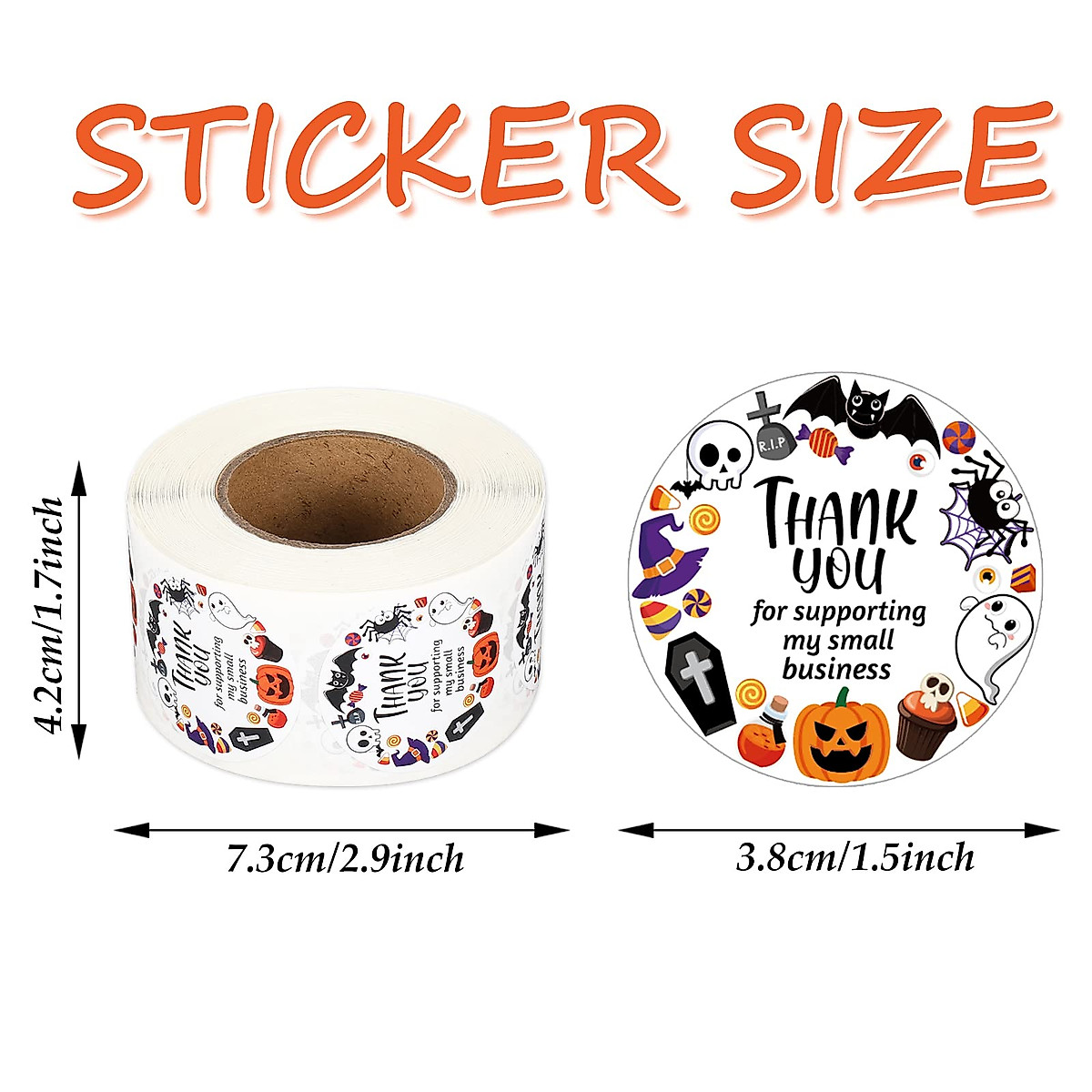 Whaline 600Pcs Halloween Stickers Roll Halloween Thank You for Business Stickers Skull Ghost Pumpkin Pattern Round Stickers for Halloween Envelopes Sealing Goodie Treat Bags Party Gift Favors Decor