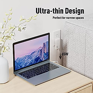 TREBLEET Ultra Thin 65W USB C Charger, Foldable for Travel, Flat Dual Port with PD 3.0 & GaN Tech for Laptops, MacBook, iPad Pro, iPhone 13/13 Pro, iPad Pro,S22, Galaxy Book, LG Gram, XPS, Pixel