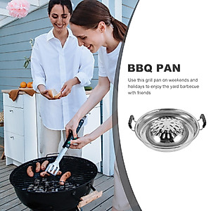 ABOOFAN Thai Korean BBQ Grill Pan Stainless Steel Barbecue Grill Topper Camping BBQ Pan for Shabu Vegetable Egg Pork Beef Meat Garlic Korean Cookware Silver