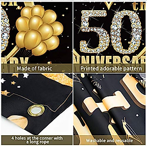 Yoaokiy 50th Wedding Anniversary Banner Backdrop Decorations, Gold Happy 50 Anniversary Party Supplies, Extra Large 50 Year Anniversary Decor Poster Photography (6 X 3.6ft)