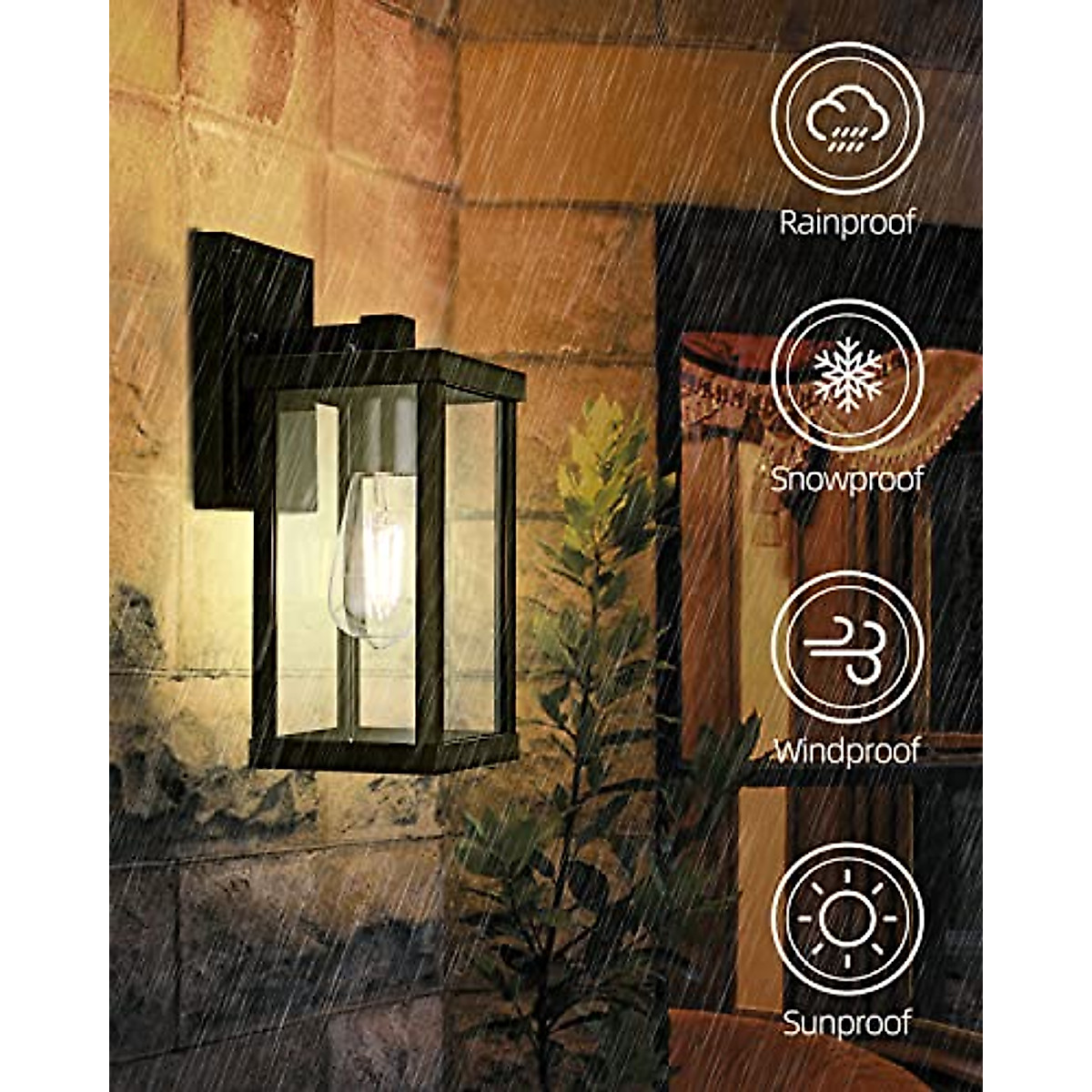Eietonte Outdoor Wall Sconce, Exterior Wall Lantern Light Fixtures with Clear Glass Shade, Waterproof Wall Porch Lighting, Modern Anti-Rust E26 Socket Wall Mount Lamp for Garage Doorway, 2 Pack