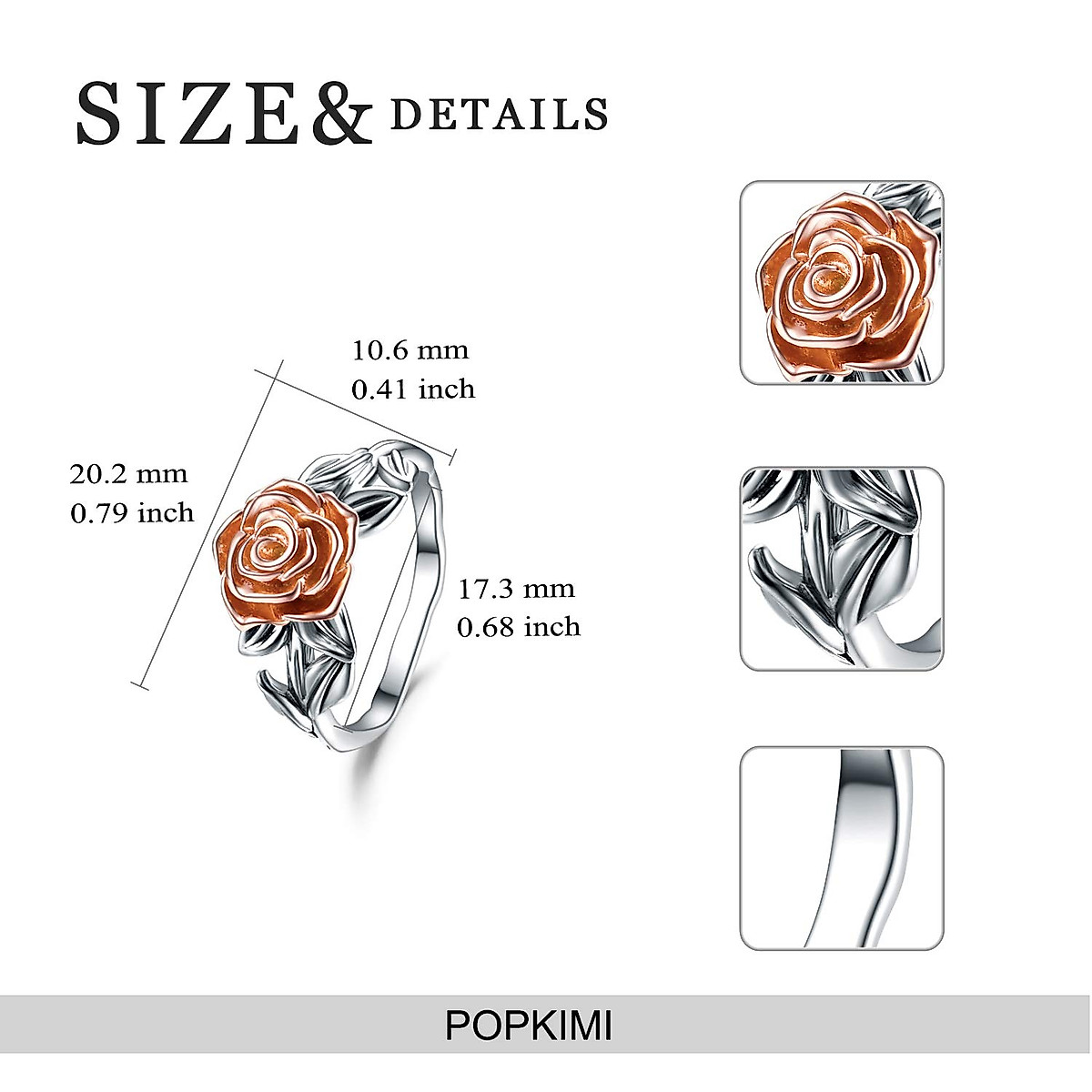 POPKIMI S925 Sterling Silver Rose Flower Rings for Women Engagement Rose Rings for Sisters Jewelry Promise Ring for Women (Rose Flower Ring, 8)