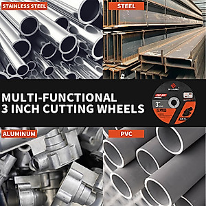 SI FANG 25Pcs 3 inch Cut Off Wheels with 1/4 in Mounting Mandrel Kit for Die Grinder, 3/8" Arbor Cutting Wheel with Pouch for Metal & Stainless Steel Rotary Tool Drill Attachment Cutter Discs