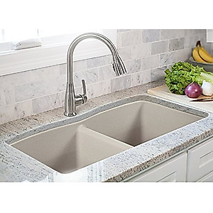 Franke ELG62D91-LIN Ellipse 33-in x 22-in Linen Double-Basin Composite Drop-in or Undermount 4-Hole Commercial Kitchen Sink, inch x inch x 9-inch deep
