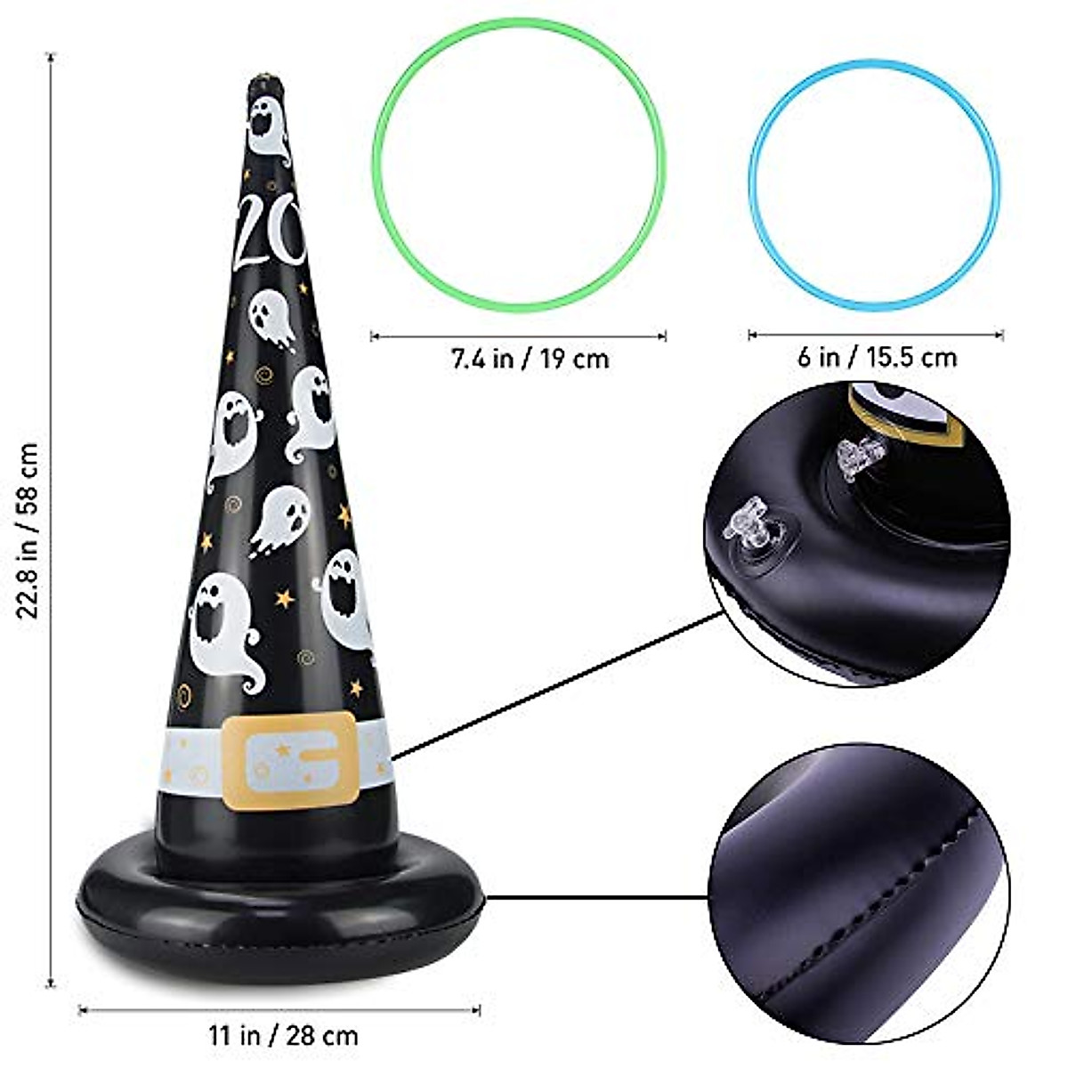 Halloween Toys Game Inflatable Witch Hat Ring Toss, Throwing Hat Ring Carnival Obstacle Course Toys, Backyard Games for Kids and Adults Halloween Party Supplies Indoor Hula Hoop Family or Friends