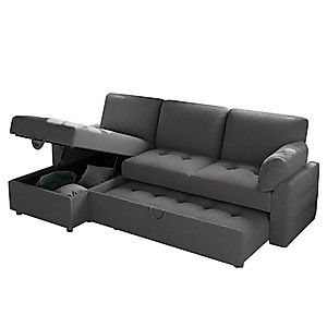 papababe Convertible Sofa Bed, Modern Tufted Sleeper Sofa, Pull Out Couch Bed with Chaise, Sleeper Sectional Sofa for Living Room (Boucle Grey)