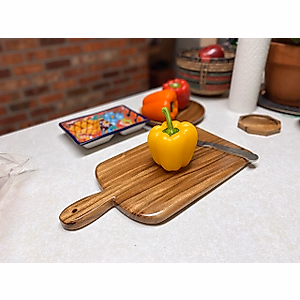 Wrightmart Wood Cutting Board for Kitchen, Server for Charcuterie, Bread, Cake, Fruit, Cheese, Vegetables and Appetizers, Acacia Hardwood, Reversible Paddle Design with Handle