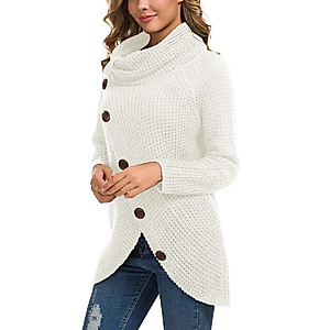 GRECERELLE Women's 2024 Fall Turtleneck Chunky Pullover Sweaters Long Sleeve Asymmetric Knit Jumper Tops White, L