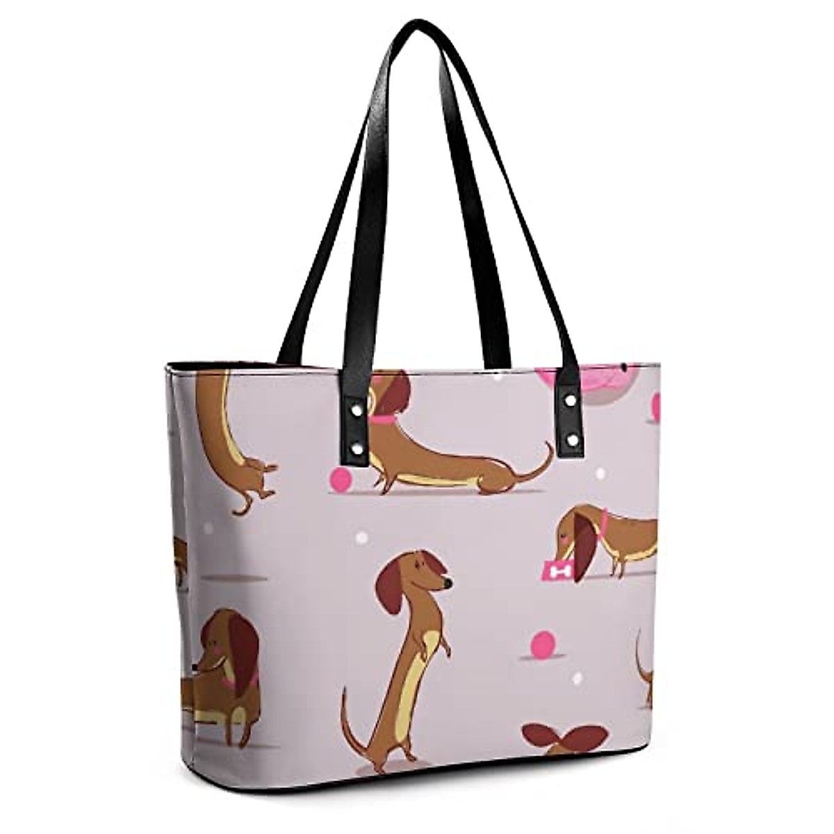 Womens Handbag Dachshund Dog Pattern Leather Tote Bag Top Handle Satchel Bags For Lady