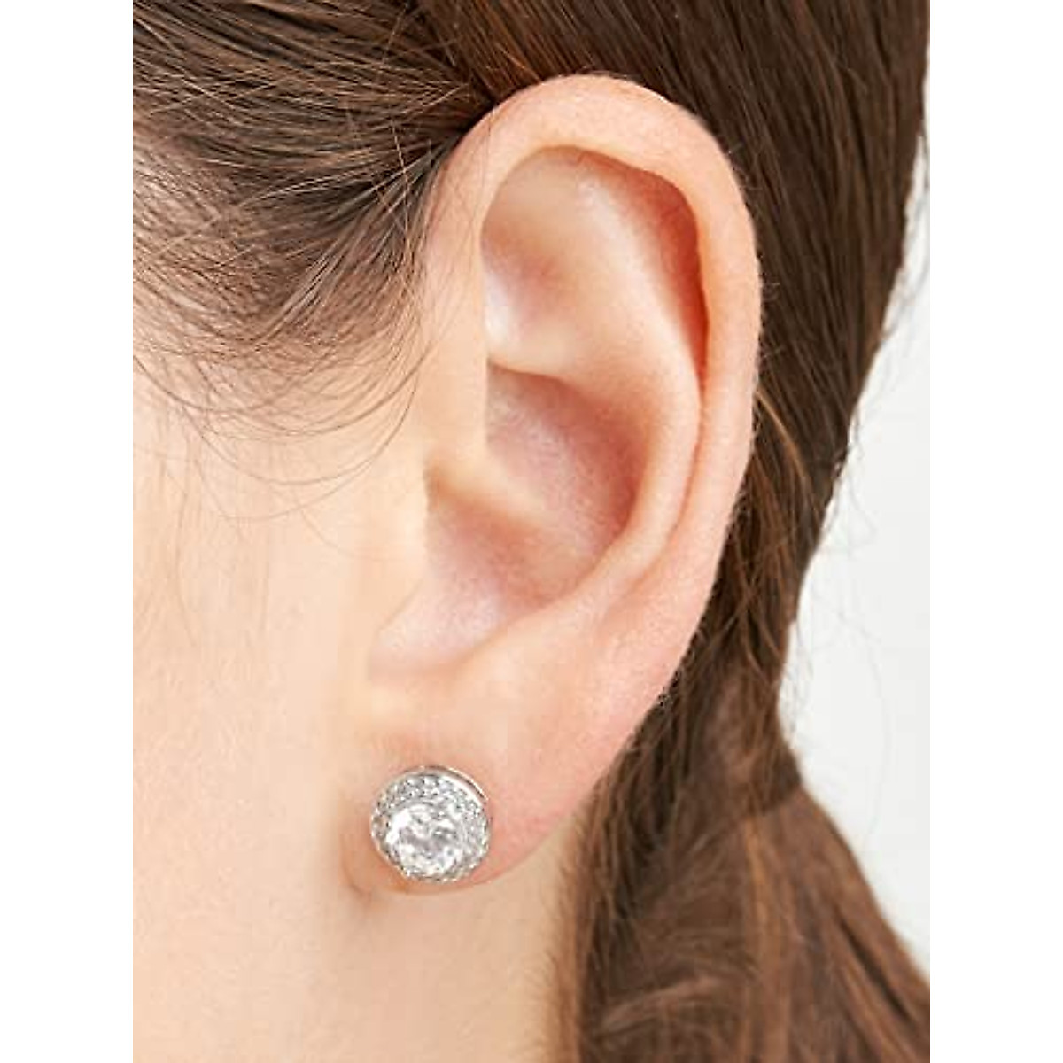 Amazon Essentials Sterling Silver Cubic Zirconia Halo Stud Earrings,Rhodium Over Sterling Silver, (previously Amazon Collection)