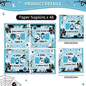 48Pcs A Little Boo Is Almost Due Baby Shower Boy Halloween Napkins Little Boo Baby Shower Decorations Boy for Blue Halloween Baby Shower Decorations Boy