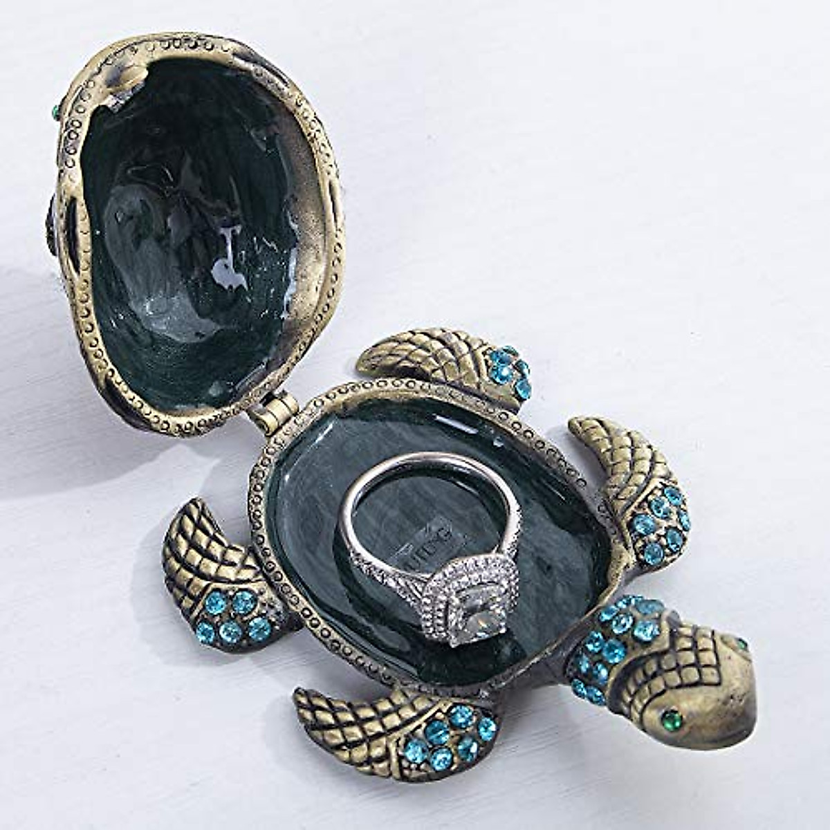 YU FENG Mother and Baby Turtle Figurines Jewelry Trinket Boxes Hinged Collectible Figurines