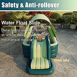 YUEWO Inflatable Swimming Pool with Canopy Above Ground Portable Pool for Baby, Kids, Adults Blow Up Pool for Family Garden Backyard (Green,3m/3Layers)