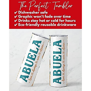 Personalized Abuela Tumbler, 20 oz Stainless Steel Sunflower Cup with Lid & Straw, Custom Grandma Gift with Grandkids’ Names, Spanish Grandmother Coffee Mug for Birthday, Mother’s Day or Christmas