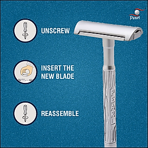 Pearl K2 Dual handle Double Edge Safety Razor made with Brass Metal Handle - New Premium Razor with two handle (long & short) and 10 Premium Stainless Steel Blades for smooth & Irritation-free shave
