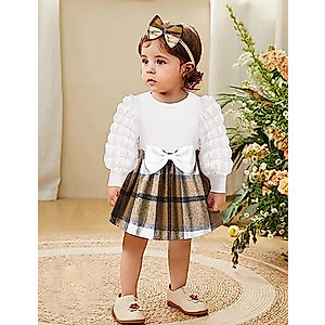 Qaoerde Baby Girl Dresses 12-18 Months Baby Girl Dress Puff Sleeve Brown Plaid Dress Baby Girls' Dresses Baby Dresses 12-18 Months Baby Girl Fall Dress Baby Girl Winter Dress Thanksgiving Outfit