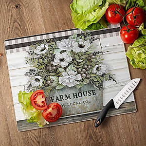 CounterArt Vintage Farmhouse 3mm Heat Tolerant Tempered Glass Cutting Board 15” x 12” Manufactured in the USA Dishwasher Safe