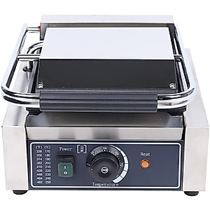 Commercial Electric Griddle 110V Sandwich Single Panini Press Grill Maker Toaster, Smooth Flat Surface Sandwich Maker with Cleaning Sponges,Portable Hamburg Maker for Restaurant Cafe,1800W