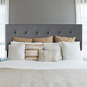 Giantex Modern Upholstered Headboard, Tufted Button Faux Linen Headboards, 3 Level Adjustable Height, Heavy Duty Metal, Queen& Full Size Suitable (Grey)