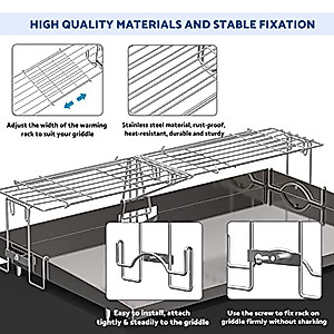 Skyflame Adjustable Griddle Warming Rack for 17" 22" 28" 36" Griddles, Universal Stainless Steel Cooking Grate BBQ Accessories Compatible with Blackstone/Pit BOSS/Camp Chef