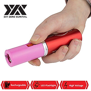 Day Zero Survival Women Lipstick Stun Gun for Self Defense Rechargeable - LED Flashlight