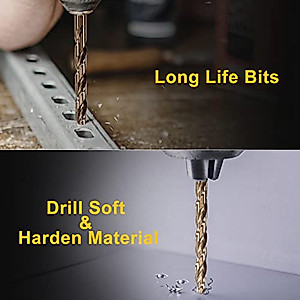 16PCS Impact Drill Bit Set for Metal, Cobalt Drill Bits High Speed Oxide Twist Jobber Drill Bit Set for Hardness Alloy Steel Wood Aluminum Cast Iron 1/16"-1/2"