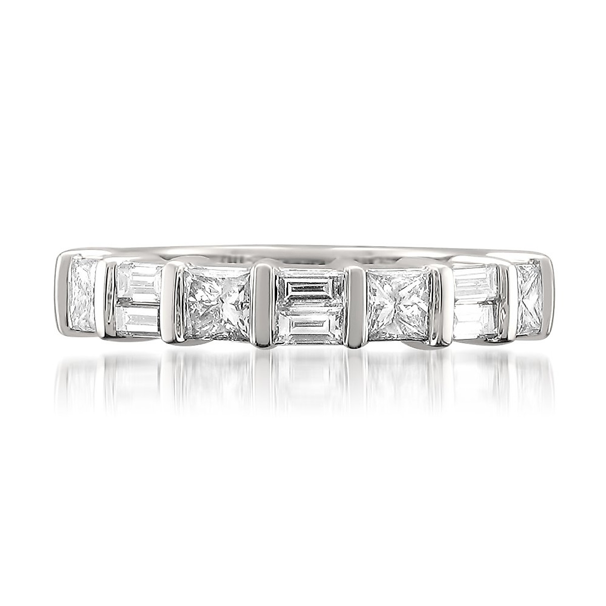 14k White Gold Princess-Cut & Baguette Diamond Bridal Wedding Band Ring (1 cttw, I-J, I1-I2), Size 8