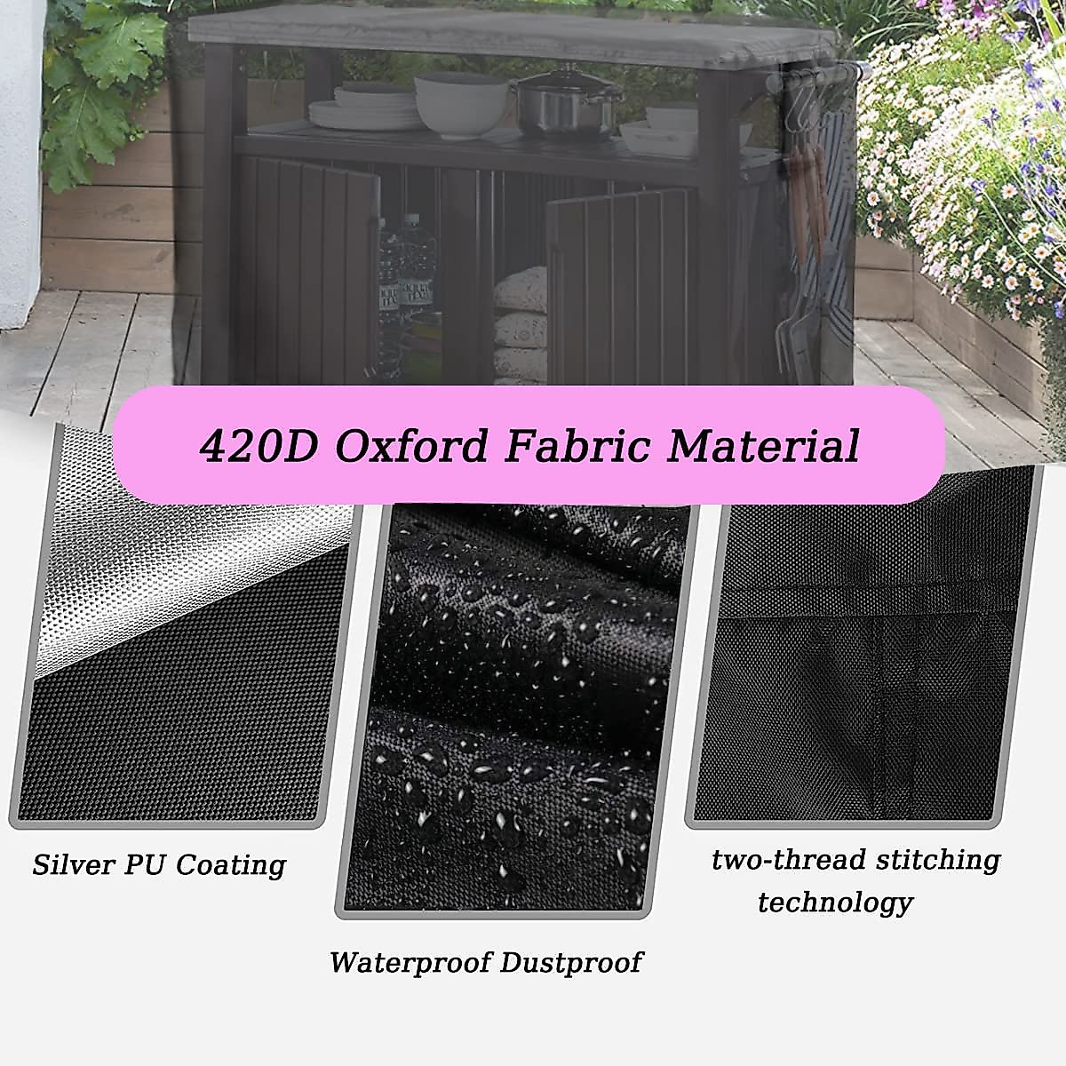 Andacar Prep Table Cover for Cuisinart CPT-200 Outdoor BBQ Prep Cart, 50inch BBQ Cart Cover Waterproof Tool Box Grill Table Cover - 52 x 22 x 36 Inch