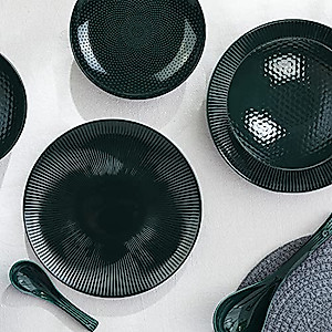 afcevnlb Retro Green Dinnerware Sets 12 pcs Melamine Plates and Bowls Sets Round Dinner Set with Plates, Dishes, Bowls and Serving Platters, Kitchen Dinnerware Sets for 4