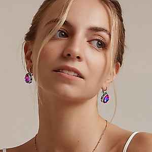 Milacolato Austria Crystal Earrings 18K White Gold Plated Hypoallergenic Leverback Drop Dangle Earrings Vintage Boho Earrings for Women of All Ages