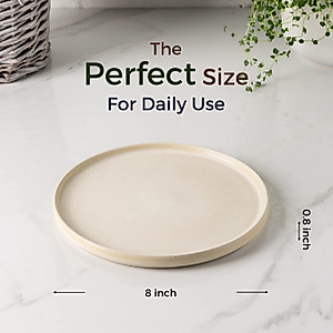 AmorArc Ceramic Dinner Salad Plates Set of 4, 8.0 Inch Reactive Matte Glaze Dish Set, Dessert,Salad, Appetizer, Small Dinner Plate,Microwave, Dishwasher Safe, Scratch Resistant, Ivory