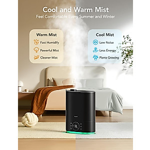 GoveeLife Smart Humidifiers for Bedroom, Cool&Warm Mist 7L Humidifier for Large Room, Auto Mode, Easy Top Fill, 70Hr Quiet Runtime, WiFi Air Humidifier with RGB for Baby, Plants Compatible with Alexa