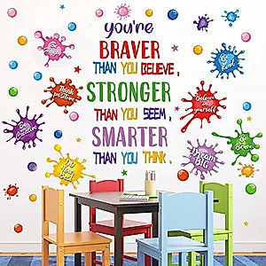 Colorful Inspirational Quotes Wall Decals Classroom Wall Decals Paint Splatter Decals Daycare Wall Decals Vinyl Motivational Positive Saying Wall Stickers for Kids Room Decor Playroom School Nursery