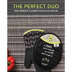 Trailersphere Silicone Oven Mitt and Pot Holder Set, Gone Camping Collection, Non-Slip Grip, Heat Resistant with Hanging Loops, Perfect for RV Kitchens and Camping, Modern and Inspirational Design