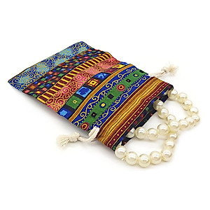 12pc Egyptian Style Jewelry Coin Pouches Aztec Print Drawstring Gift Bag Party Accessories Brocade Cotton Sachet Candy Present Pouch Travel Purse Ethnic (12)