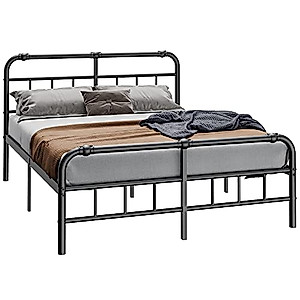 FSCHOS Queen-Bed-Frame-with-Headboard & Footboard, 14 Inch High, Metal Platform Bed-Frame-Queen-Size, Premium Steel Heavy Duty Bed Frame No Box Spring Needed, Easy Assembly, Black