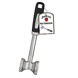 Jim Beam Stainless Steel Heavy Duty Construction Meat Tenderizer with Soft Grip Handle, Medium, Silver