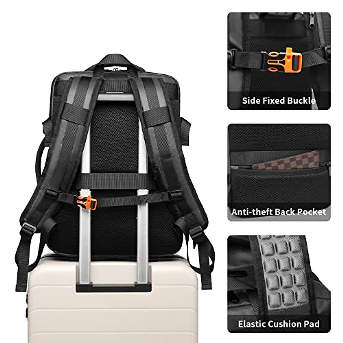 AI EN JIU Travel Backpack for Men Women, 50L Expandable Carry On Backpack Flight Approved 17.3 inch Laptop Backpack, Waterproof Business Luggage Traveling Backpack with 3 Mesh Bags & 1 Shoe Bag, Black