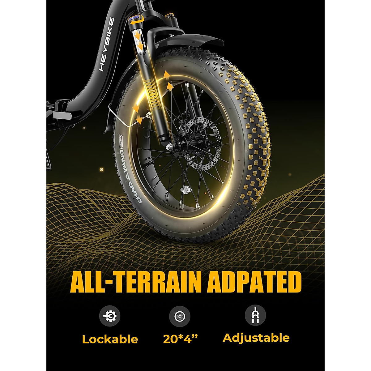 Heybike Ranger Electric Bike for Adults, Peak 1400W Upgraded Motor Ebike, 28MPH [20" Fat Tire All-Terrain] 600Wh Removable Battery Folding Step-Thru Moped E Bike with Front Suspension