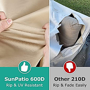 SunPatio Patio Furniture Covers, 600D Waterproof Rectangular/Oval Dining Table and Chairs Cover, All-Weather Protection Outdoor Sectional Conversation Set Cover, Beige and Olive, 88"W x 62"D x 28"H