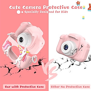 Dwfit Upgrade Selfie Kids Camera, Christmas Birthday Gifts for Boys Girls Age 3-12, HD Kids Digital Video Cameras for Toddler with Cartoon Soft Silicone Cover, Portable Toy for 3 4 5 6 7 8 Years Old