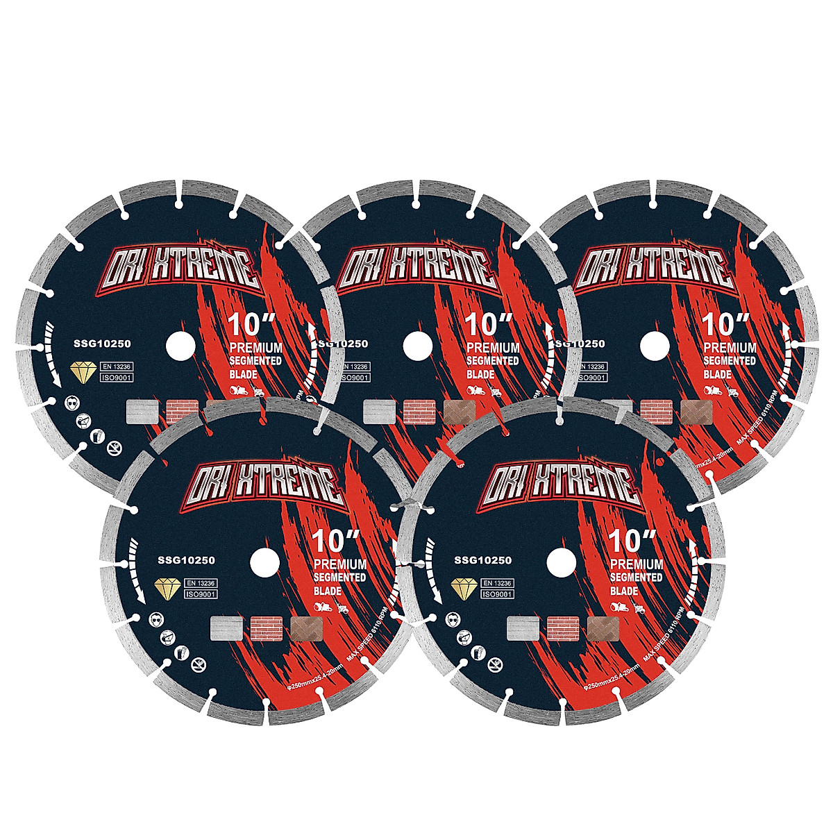 ORIXTREME 10 Inch Diamond Saw Blade 5pcs, Segmented General Purpose Blade Dry/Wet Cutting Concrete, Masonry, Brick, Block,7/8"-5/8” Arbor