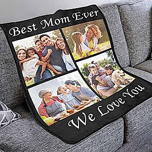 Personalized Blanket with Photo Text Custom Throw Blanket Using My Own Pictures for Mom Christmas Family Dad Sisters Dog Friends Besties Grandma Wife 4 Photo
