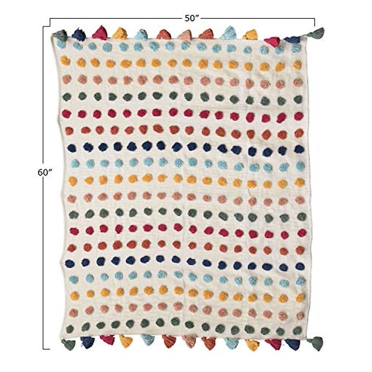 Creative Co-Op 60" L x 50" W Woven Cotton Tufted Dots & Tassels Throw, Multicolor