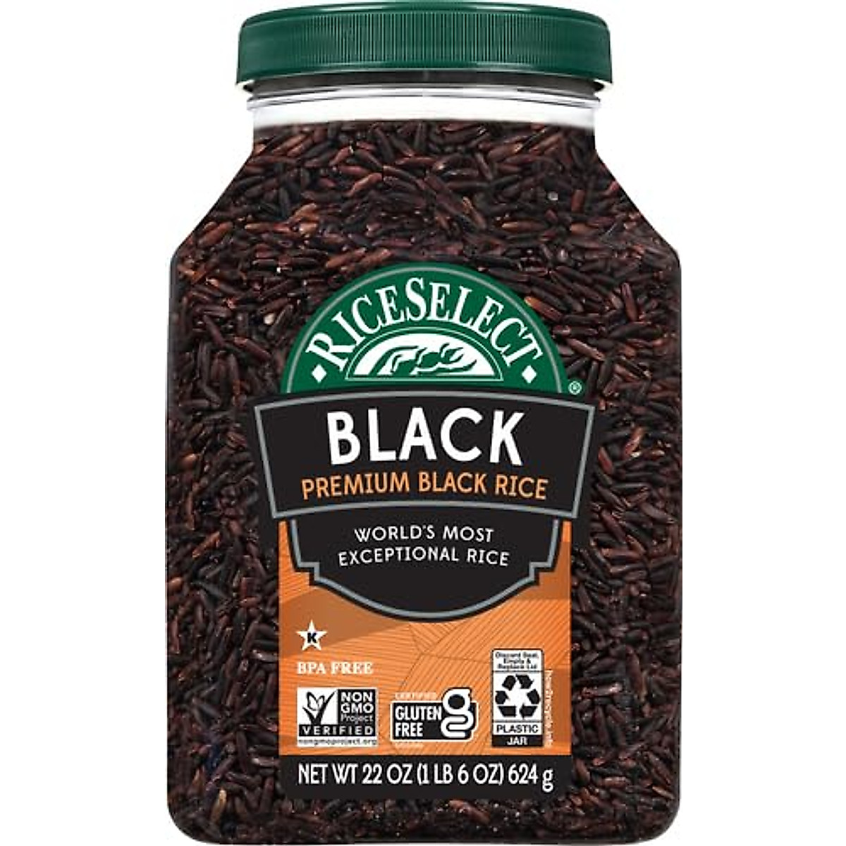 RiceSelect Premium Black Rice, Whole-Grain, Gluten-Free, Non-GMO, and Vegan Rice, BPA-Free 22-Ounce Jar (Pack of 1)