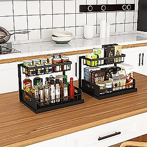 Webetop Under Sink Organizer Kitchen, 2 Pack Pull Out Cabinet Organizer 2 Tier Underneath Sink Organizers and Storage Shelves Slide Out Sink Shelf for Kitchen Bathroom Pantry Cabinet Home